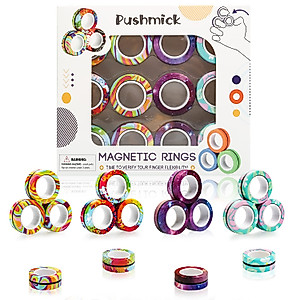 Pushmick 9 Pcs Finger Magnetic Rings Fidget Toys, Colorful Magnet Rings, Great Fidget Rings for Training Relieves Reducer Autism Anxiety.