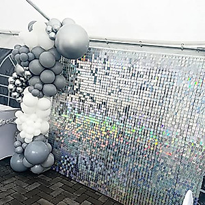 Silver Shimmer Wall Backdrop - 24 pcs Decorations Panel | Wedding, Birthday, Anniversary, Engagement & Bridal Shower Party Decor | Glitter Bling Sequins Photo Backdrops Sheets (Silver)