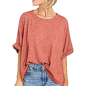 DASAYO Women Plus Size Tshirts Tops Crew Neck Solid Half Sleeve Shirt Tunic Comfy Casual Summer Plain Loose Blouse T Shirts