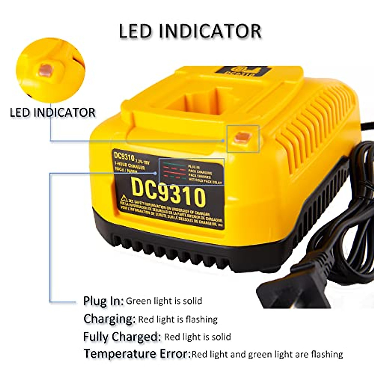 Lilocaja DC9310 18V XRP Battery Charger Replacement for Dewalt 18V Battery Charger DW9116 Compatible with Dewalt 7.2V-18V XRP NiCD/NiMH Battery DC9098 DC9096 DC9091 DW9072(Not for Any Li-ion Battery)