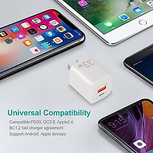 Konnek Stein USB C Fast Charger 33W, Type C Charger Block, Dual Port PD 3.0 Fast Charger Compatible with iPhone 13/13 Mini/13 Pro Max/12/11 Pro Max/XS, iPad Mini/Pro,White,TF2002