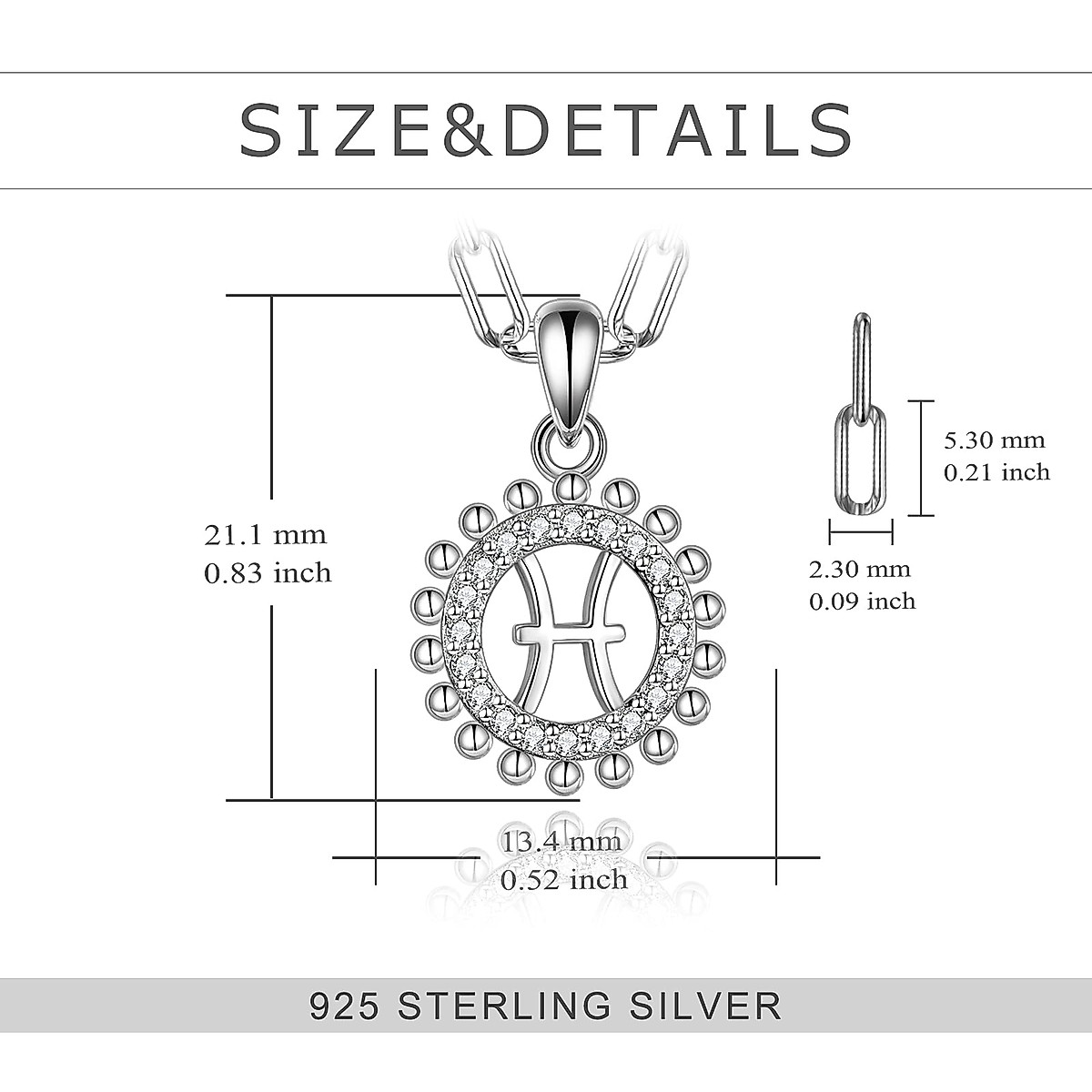 S925 Sterling Silver Zodiac Sign Necklace 12 Constellation Astrology Paperclip Chain Necklace for Women Pisces (2.19-3.20)