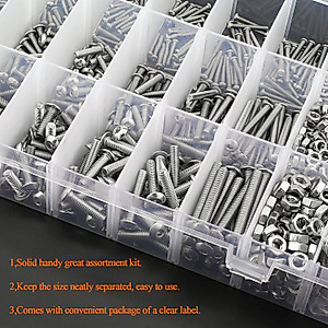 HELIFOUNER 1500 Pieces M2 M3 M4, 304 Stainless Steel Button Head Socket Cap Metric Screws Bolts Washers Nuts Hardware Assortment Kit with Hex Wrenches