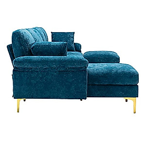 HomSof U-Shape Sectional Sofa, Mid Century Modern Couch with Chaise and Ottoman, Teal Blue Polyester Fabric Sofa Set for Living Room