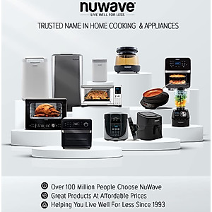 NUWAVE Flex Precision Induction Cooktop, 10.25” Shatter-Proof Ceramic Glass, 6.5” Heating Coil, 45 Temps from 100°F to 500°F, 3 Wattage Settings 600, 900 & 1300 Watts, 9” Duralon Ceramic Pan Included