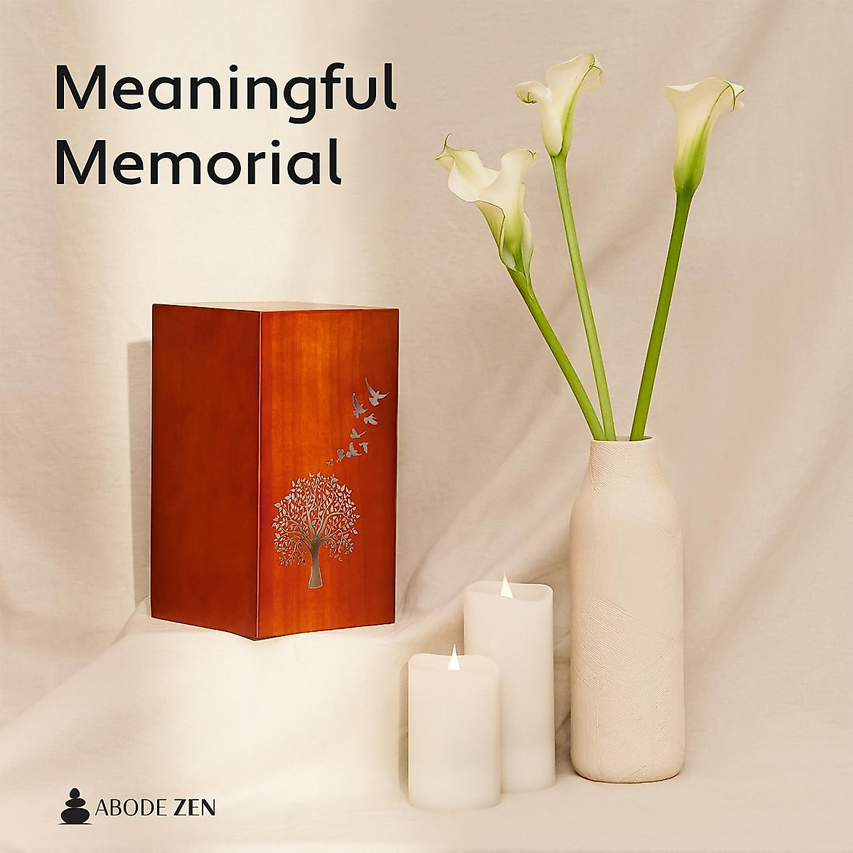 Urns for Human Ashes Adult - Rosewood Wooden Box with Tree of Life Polished Nickel Decal & Velvet Bag - Funeral Keepsake Wood Urn for Adult Ashes