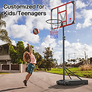 Yohood Kids Basketball Hoop Outdoor 4.82-8.53ft Adjustable, Portable Basketball Hoops & Goals for Kids/Teenagers/Youth in Backyard/Driveway/Indoor, with Enlarged Base and PC Backboard