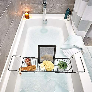 iDesign Everett Metal Adjustable Over the Tub Caddy Basket for Master, Guest, Kid's Bathroom, 22.55" x 6.7" x 4.41", Matte Black