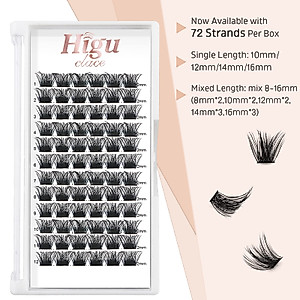 72 Pcs Lash Clusters DIY Eyelash Extension C Curl 14mm Wide Stem Cluster Lashes Individual Lashes Cluster Lashes Wisps Reusable Professional Makeup for Self-application (Volume R-05 C 14mm)