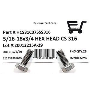 5/16-18x3/4 Stainless Steel Hex Cap Screws Hex Bolts 316 Marine Grade Stainless Steel (UNC) COARSE Thread - (25 pcs)