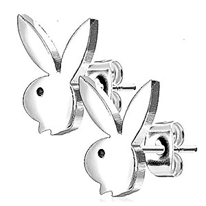 Playboy Bunny 316L Stainless Steel Earring Studs Pair (Silver)