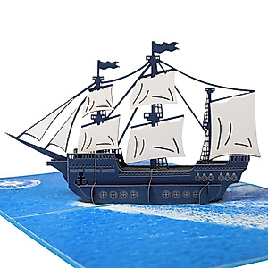 Magic Ants 3D Pirate Ship Pop Up Card - Handmade Greeting Card for Kids, Dad, Husband - Perfect for Birthdays, Fathers Day, Graduation, Anniversaries, and All Occasions