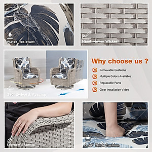 MeetLeisure Outdoor Swivel Rocker Wicker Chair Set of 2, High Back Swivel Patio Chairs Wicker Furniture, 2PCS Rattan Swivel Rocking Chairs with OIefin Cushions(Monstera Blue)