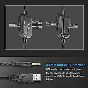 Gaming Headset for Xbox with Mic, OPPSK Gaming Headset for PS4, PC Surround Sound Over-Ear Headphones Compatible with Noise Canceling, LED Light, Soft Memory Earmuffs, Volume Control