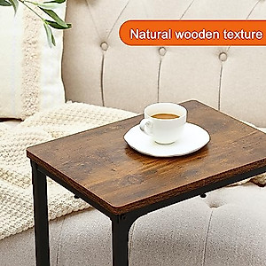 Fixwal C-Shaped End Table, Side Table for Sofa, Vintage Accent Couch Table with Metal Frame for Coffee Snack Laptop