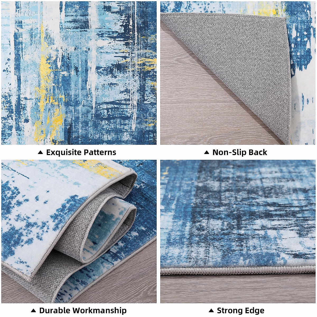 HOMBYS 8x10ft Thickened Memory Foam Area Rug for Living Room Bedroom, Large Soft Modern Floor Carpet for Indoor, Abstract Home Deco Non-Shedding, Blue, Machine Washable