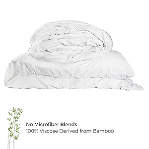 Wooflinen Luxurious Viscose Derived from Bamboo King Duvet Cover Set - Corner Ties - Zipper Enclosure - Wonderfully Soft - Matte White - 3pc Cover + 2 Pillowcases