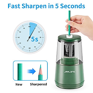 JARLINK Electric Pencil Sharpener, Heavy-Duty Helical Blade to Fast Sharpen, Auto Stop for No.2/Colored Pencils(6-8mm), USB/Battery Operated in School Classroom/Office/Home (Green)