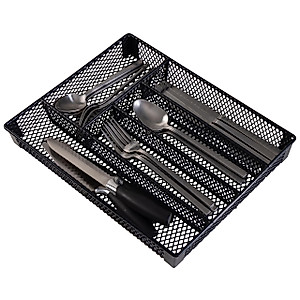 Kitchen Details 5 Compartment Flatware Drawer Organizer | Utensil Holder Tray | EVA Coated Protects Silverware | Black