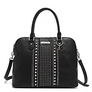 Nicole Lee Studded Vegan Leather Satchel Handbag with Optional Crossbody Strap, Black