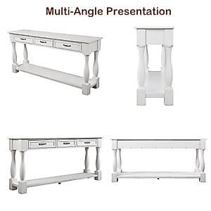 Lecafur HL 63 inch Long Console Table,Wood Entry Table with Storage Extra-Thick Sofa Table with 3 Storage Drawers and 1 Shelves for Entryway Hallway Living Room (Antique White)