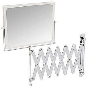 Jerdon 8.3-Inch x 6.5-Inch Two-Sided Swivel Wall Mount Mirror - Vanity Mirror with 5X Magnification & 30 inch Wall Extension - White Base with Chrome Finish Handle - Model J2020C