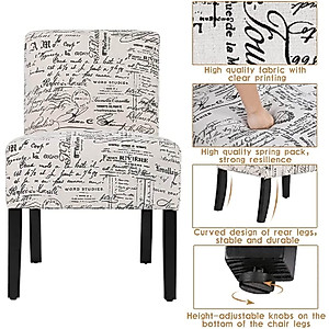 Armless Accent Chair Set of 2, Modern Living Room Chairs with Thick Cushion & Solid Wood Legs, Fabric Comfy Bedroom Chair Slipper Chair Accent Chairs Corner Side Chair Living Room Furniture, White