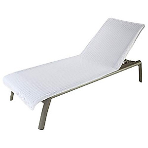 Boca Terry Chaise Lounge Cover - Cotton Terry Cloth Beach Chair Towel - Fitted Beach Towel, White Striped