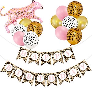 Leopard Birthday Banner Pink Safari Cheetah Party Decoration Animal Balloon Jungle Tropical Forest Party Supplies