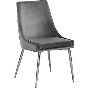Meridian Furniture Karina Collection Modern | Contemporary Velvet Upholstered Dining Chair with Sturdy Metal Legs, Set of 2, 19.5" W x 21.5" D x 33.5" H, Grey