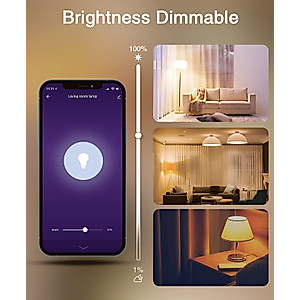 GHome Smart Light Bulbs, E26 A19 LED Bulb Compatible with Alexa & Google Home, App Remote Control, 8W Dimmable 2700K Warm White 800 Lumens, 2.4GHz WiFi, No Hub Required, 6 Pack