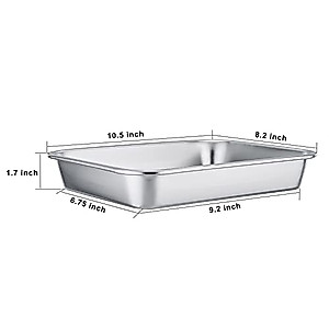 TeamFar Lasagna Pan, Stainless Steel Rectangular Cake Brownie Pan Casserole Baking Dish, 10.5’’ x 8’’ x 1.7’’ Compact for Toaster Oven, Non Toxic & Healthy, Brushed Finish & Easy Clean-Dishwasher Safe