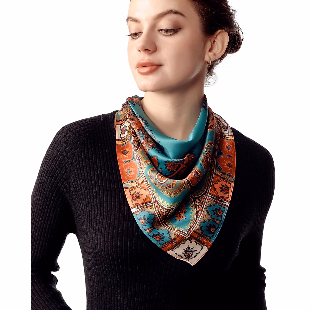 PoeticEHome 100% Pure Mulberry Silk Square Scarf 27"x27" Women Neckerchief Headscarf Gift Packed