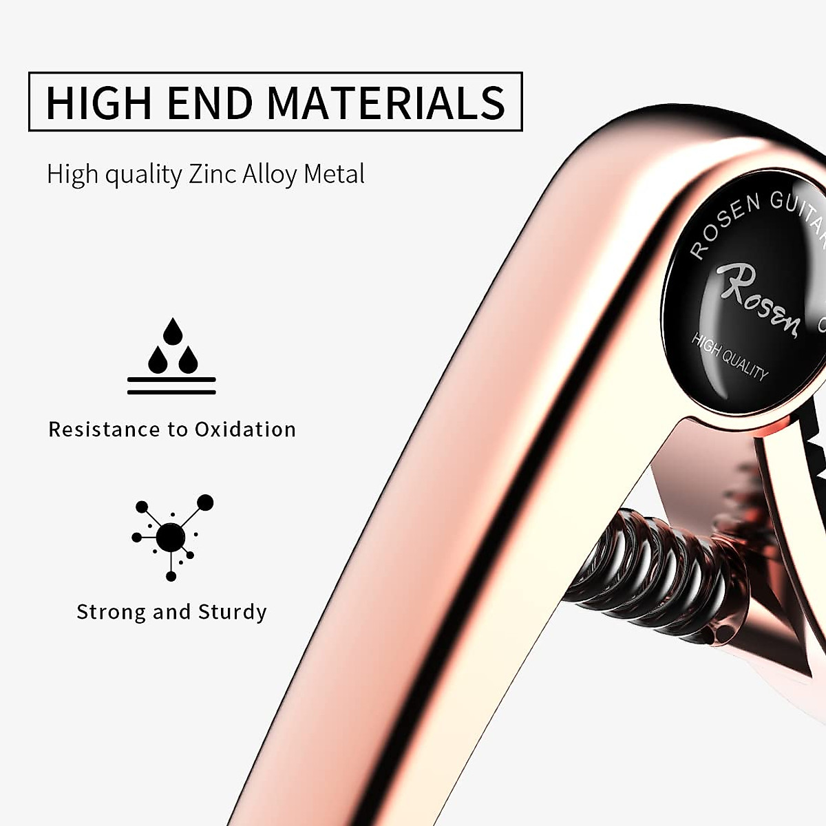 Rosen Champagne Guitar Capo 3in1 Metal Capo Picks Set for Acoustic Guitar Electric Guitars Ukulele Mandolin Banjo