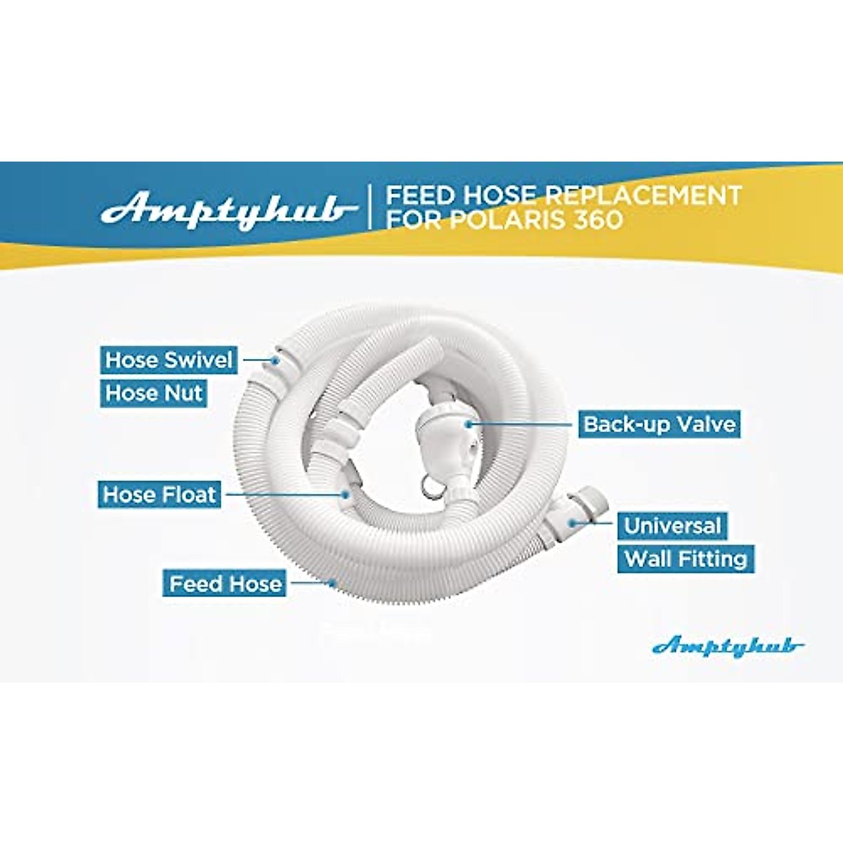 Amptyhub 9-100-3100 Feed Hose Complete with Back-Up Valve and Universal Wall Fitting Replacement for Polaris 360 (Not Compatible with Polaris 280 380）)