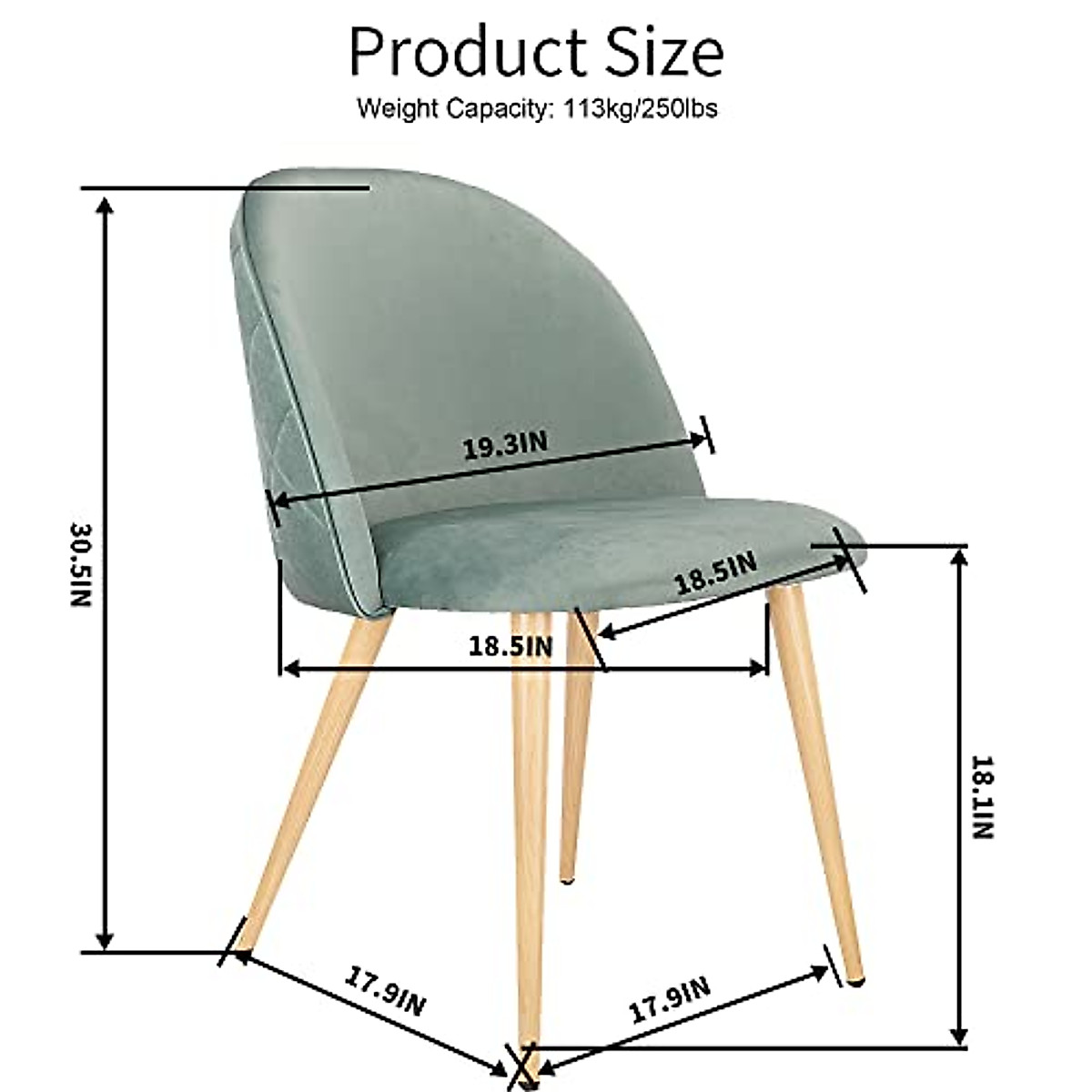 ExAchat Dining Chairs Set of 4, Velvet Dining Room Chairs Modern Kitchen Chairs with Backrest Wooden Style Metal Legs for Dining Room Living Room Restaurant Cafe Kitchen Green