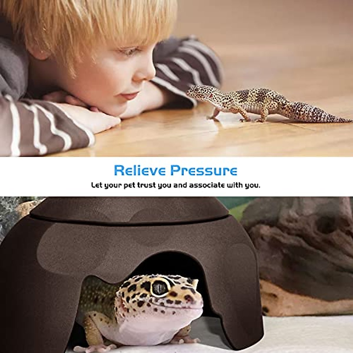 Fischuel Reptile Hides Humidification Cave Help Your Pets Shedding , A Damp Hideout with Natural Rock designto, Suitable for Bearded Dragons Lizards Leopard Gecko Spiders Turtles and Snakes（Brown）