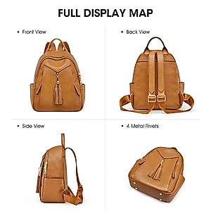 Kattee Genuine Leather Backpack Purses for Women Soft Casual Daypack Fashion Travel Bags with Wristlet Wallet (Brown)