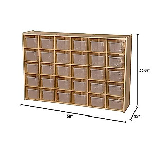 Contender Kids 30-Cubby Shelf Organizer with Transculent Bins, Wooden Cube Storage Made of Baltic Birch Plywood, Storage Shelf for Toys & Art/Craft Supplies