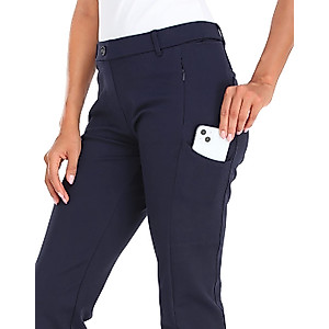 HDE Yoga Dress Pants for Women Straight Leg Pull On Pants with 8 Pockets Navy Blue - M