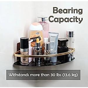 ROZZWILD Shower Caddy 2 Pack Adhesive Wall Mounted No Drilling Washstand Organizer Aluminum Alloy Rustproof Shelf Bathroom Kitchen Storage Rack Matte Black Gold (Triangle)