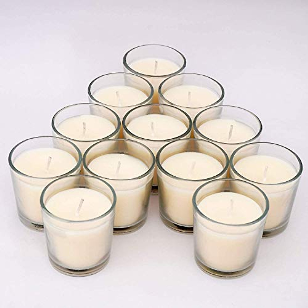 Ampliscent White Scented Glass Votive Candle - Set of 12 | Bulk Pack for Weddings, Bridal Showers or Home Parties and Centerpieces - Sandalwood Vanilla