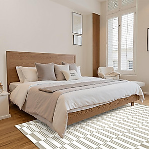 LIVEBOX Machine Washable Area Rugs 5x7 - Soft Checkered Modern Rugs for Bedroom, Non-Slip Neutral Rug for Living Room, Low-Pile Farmhouse Rug for Dining Room Office Hall, Tan/Beige