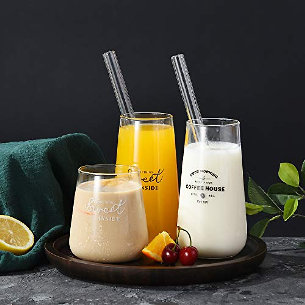 ALINK Reusable Glass Boba Straws, 14mm Extra Wide Clear Smoothie Straws for Bubble Tea, Pack of 4 with 1 Case and 2 Brush