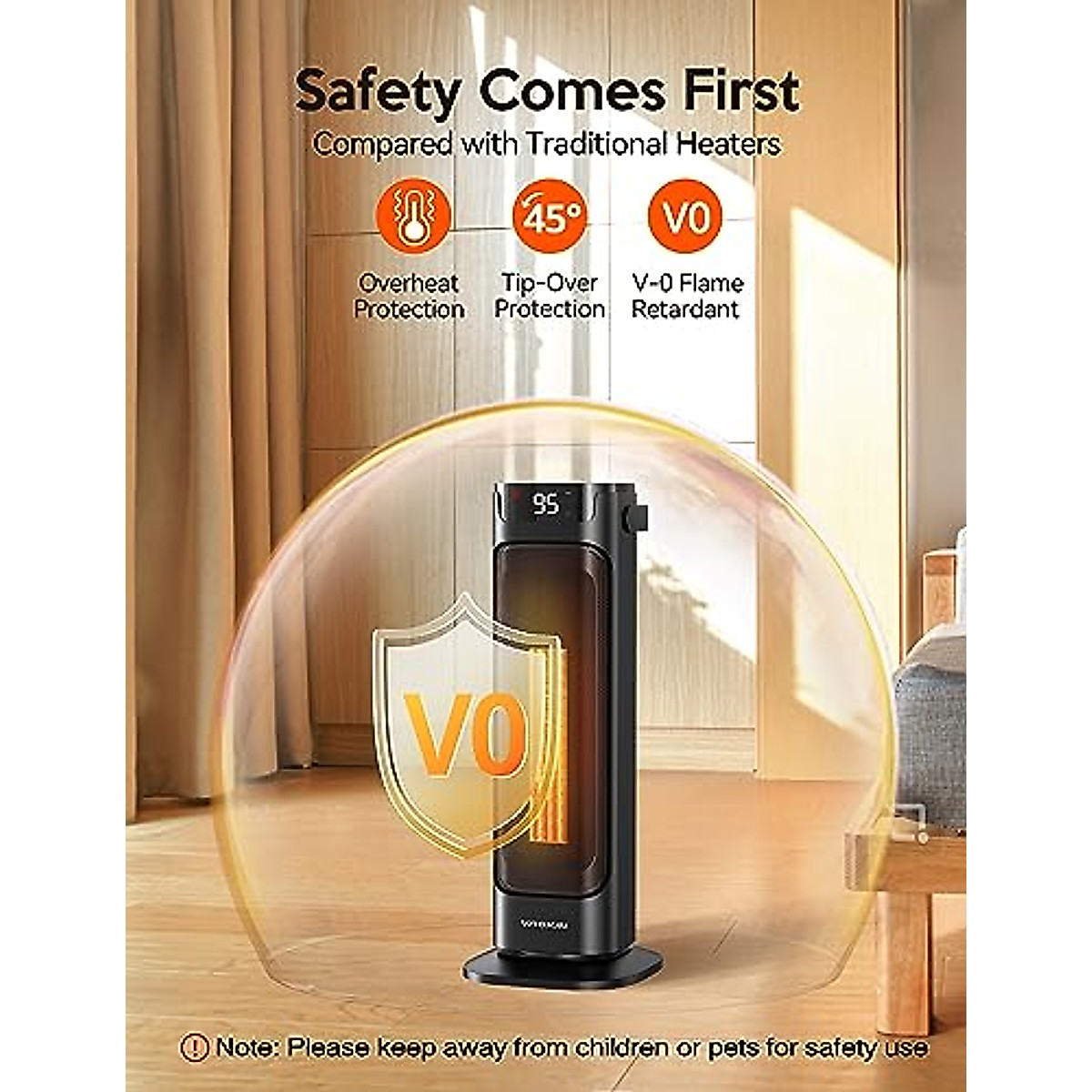 VAGKRI 24"Space Heater, 1500W Portable Electric Heater with Thermostat, Remote, 3 Modes, Timer, Oscillating, Overheating & Tip-Over Protection, Fast Ceramic Heater for Bedroom Office Garage Indoor Use