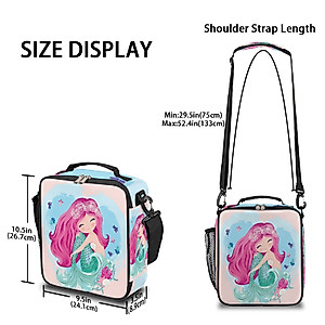 Cute Mermaid Insulated Lunch Box for Kids School Lunch Bag for Boys Girls Cartoon Mermaid Lunch Tote Bag with Adjustable Shoulder Strap, Lunch Cooler Bag for School Picnic Travel