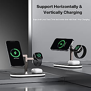 3 in 1 Aluminum Alloy Magnetic Wireless Charger for Magsafe Charger Stand GREENLEMON Fast Wireless Charging Station for iPhone 14 13/12 Series Apple Watch Airpods with LED Lamp 18W Adapter Black