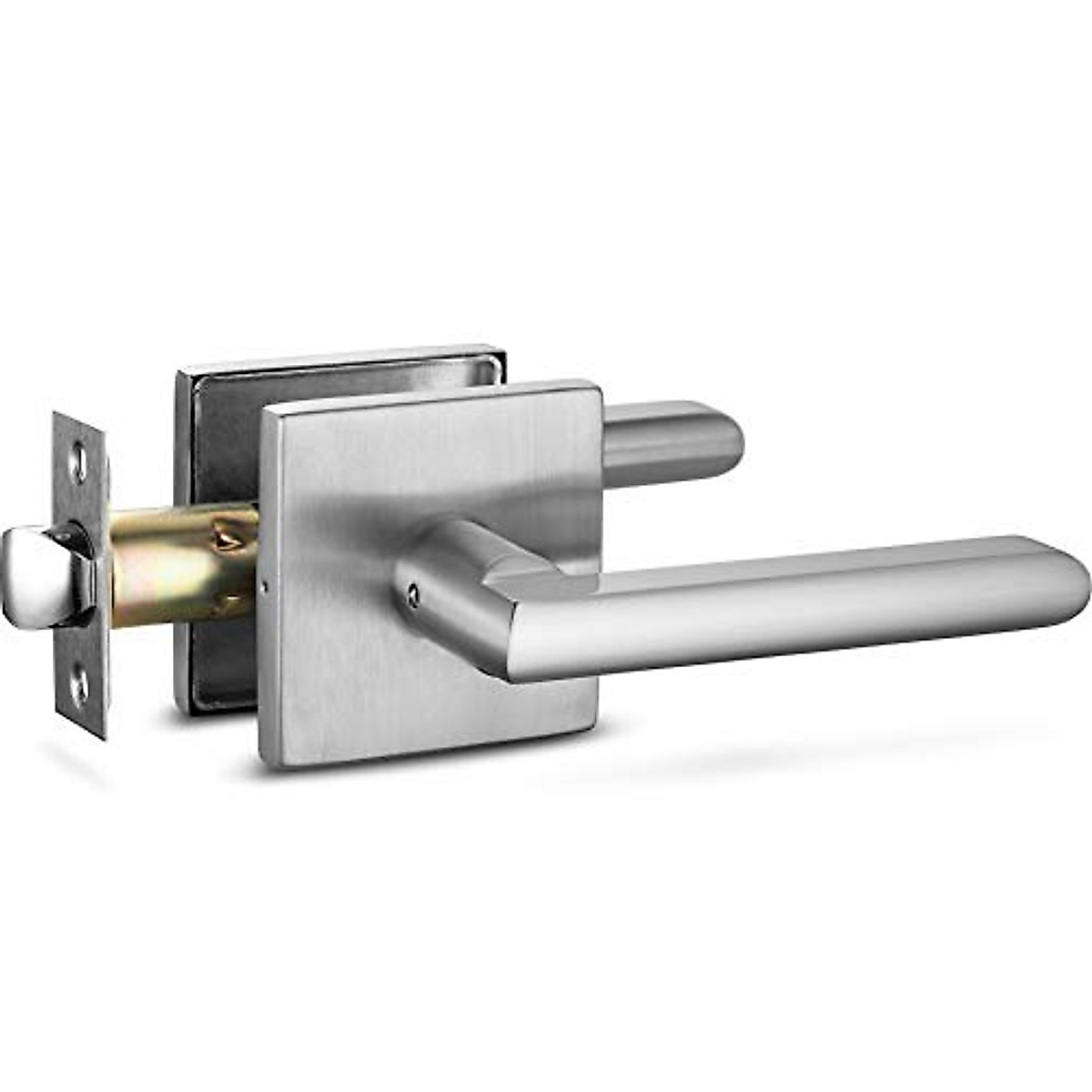 Berlin Modisch Passage Lever Door Handle Slim Square Non-Locking Lever Set [for Hallway or Closet Doors] Reversible for Right & Left Sided Doors Heavy Duty - Satin Nickel Finish