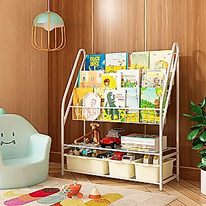 Olebes Kids Book Rack, 5 Children Sling Bookshelf, Bookcase Rack for Kid Toy Storage Organizer, Children's Display Storage Shelves for Books Toys in Study Living Room Bedroom