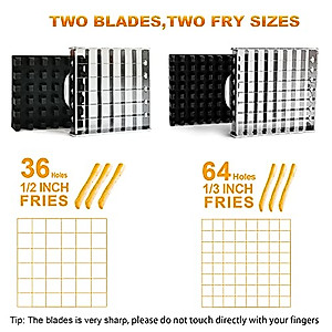 French Fry Cutter with 2 Blades, Professional Potato Cutter Stainless Steel, Potato Slicer French Fries, Press French Fries Cutter for Potato
